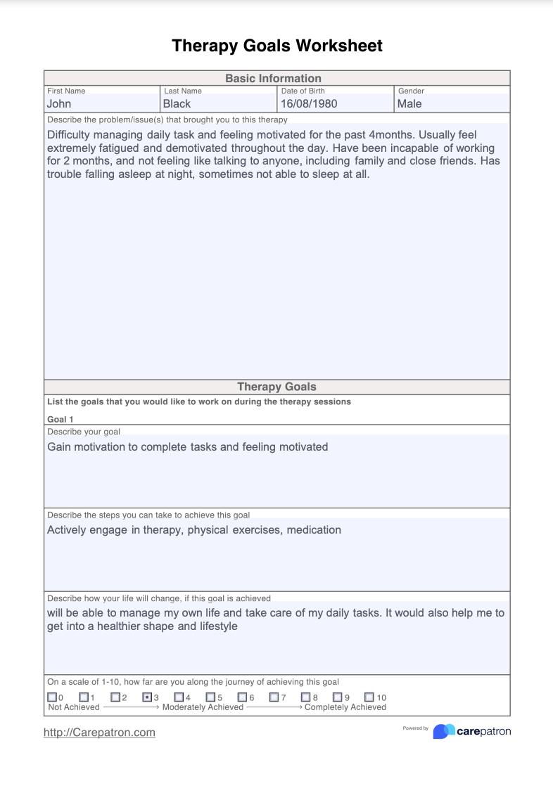 Therapy Goals Worksheet Example Free PDF Download